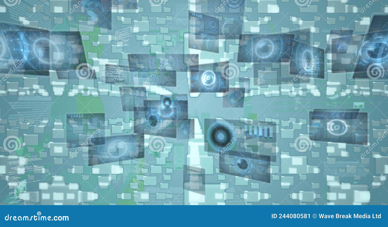 Image of Data Processing and File Icons on Blue Background Stock ...