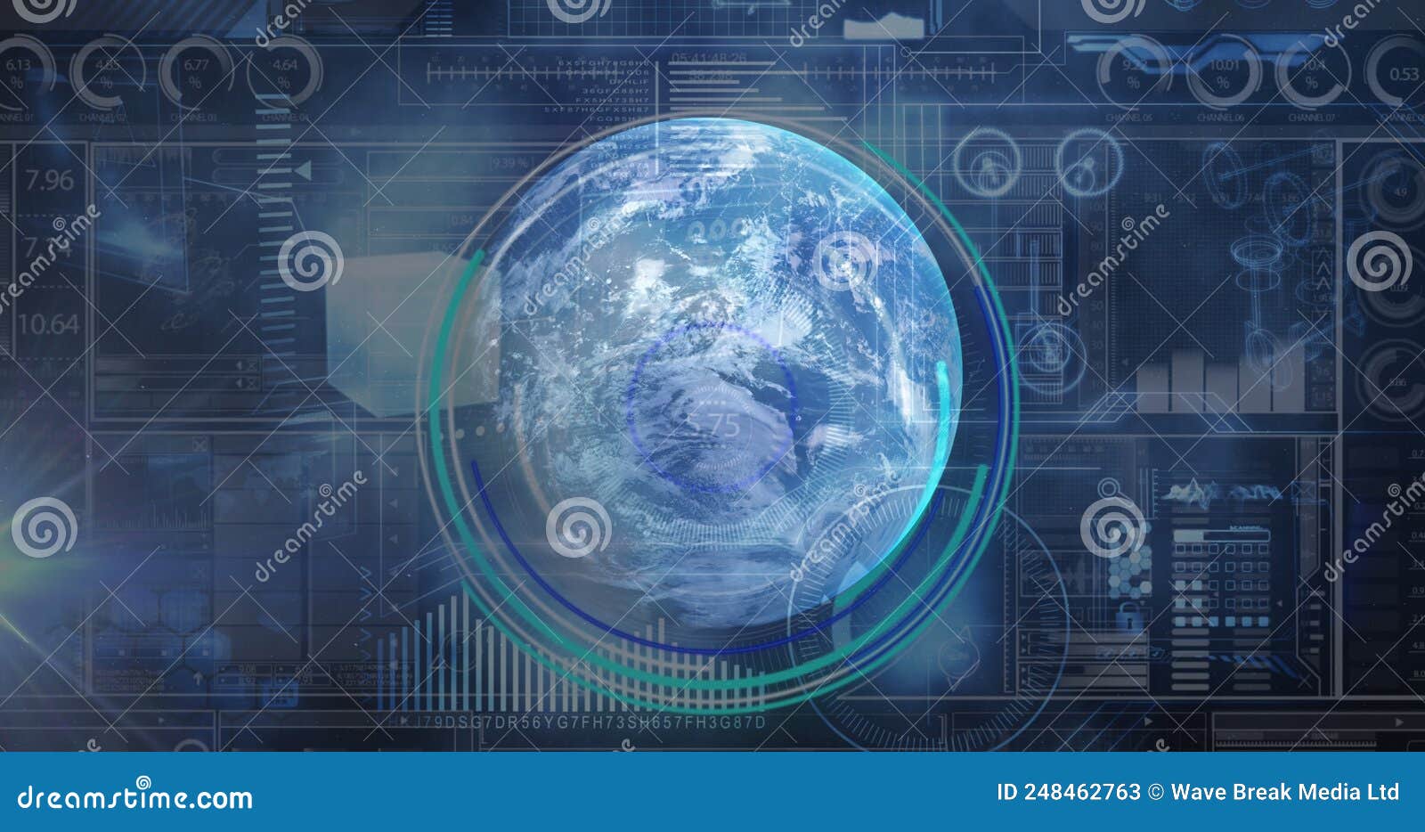 Image of Data Processing and Globe Over Server Room Stock Image - Image ...