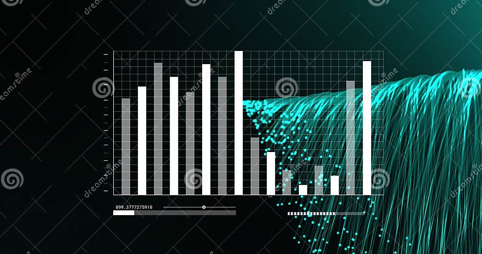 Image of Data Processing and Green Light Trails on Black Background ...