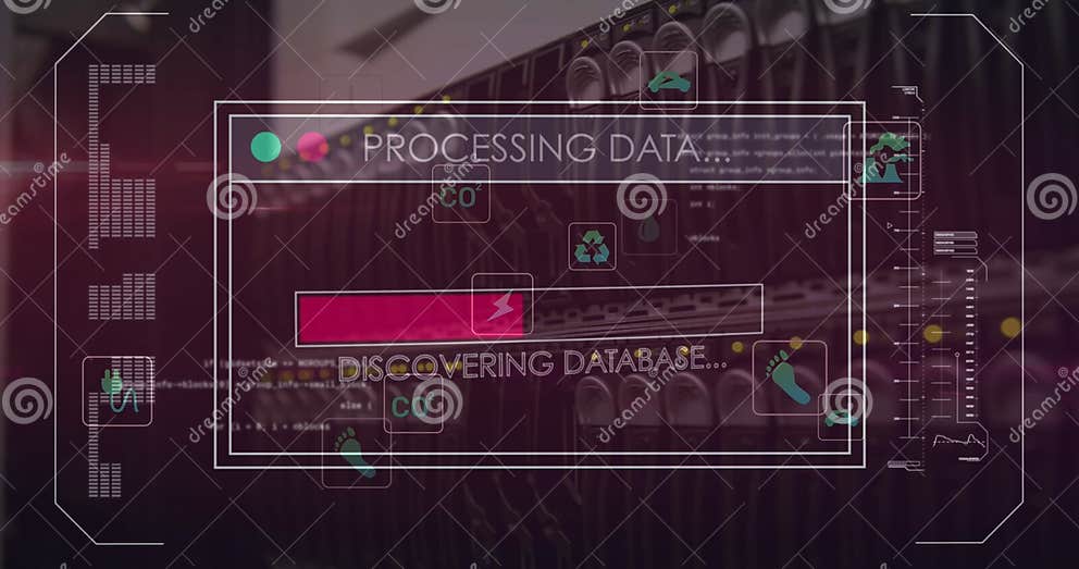 Image of Data Processing and Icons on Digital Screen Over Black ...