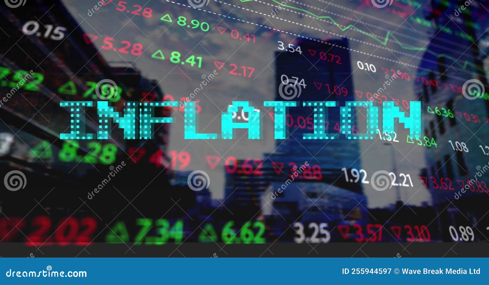 Image of Data Processing and Inflation Text Over Cityscape Stock ...