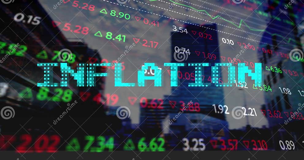 Image of Data Processing and Inflation Text Over Cityscape Stock ...