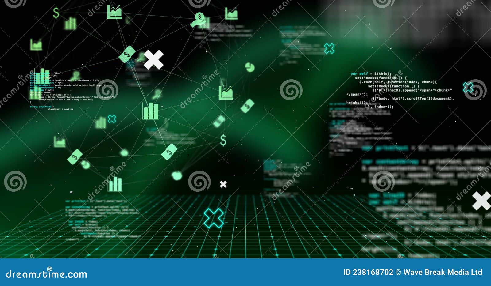 Image of Data Processing and Media Icons on Black Background Stock ...