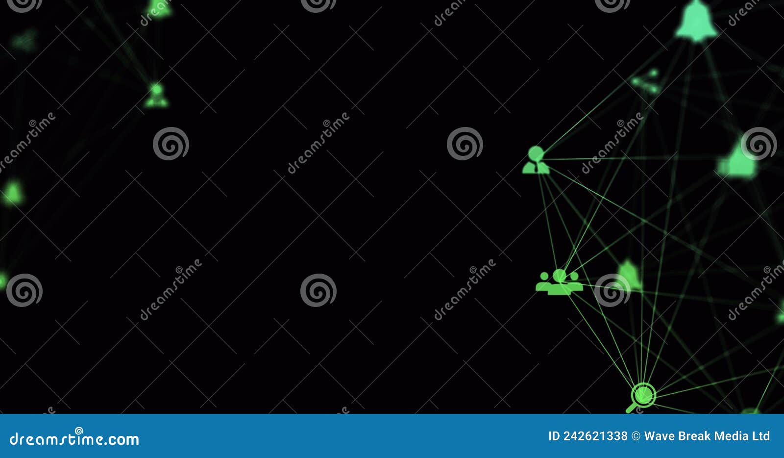 Image of Data Processing and Media Icons on Black Background Stock ...