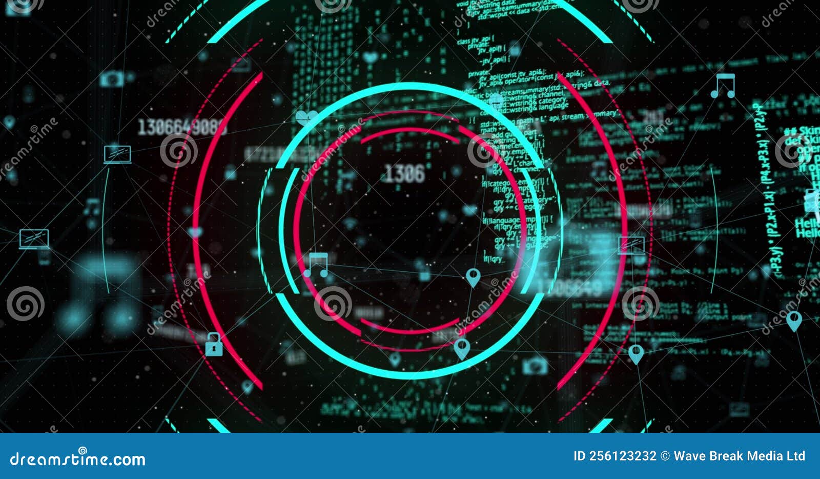 Image of Data Processing and Network of Connections Over Dark ...