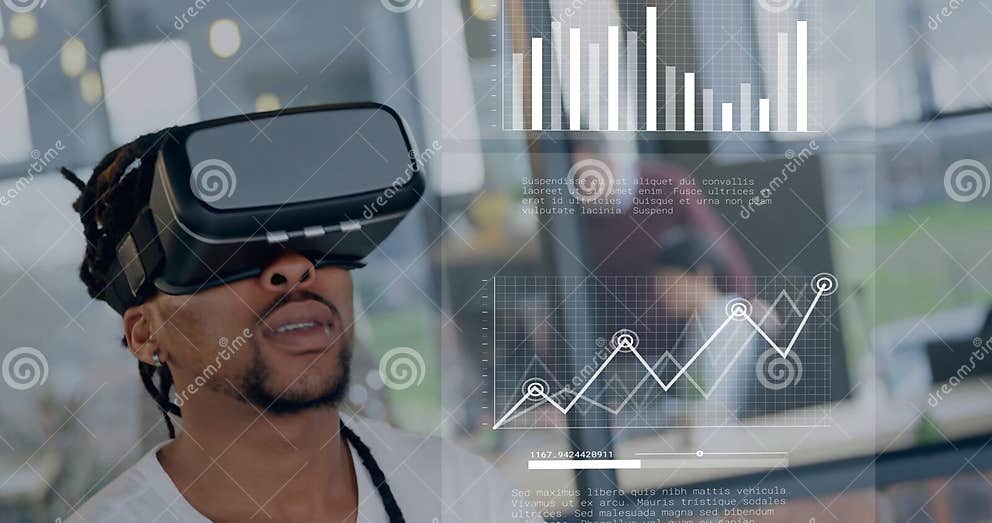 Image of Data Processing Over African American Businessman Using Vr ...