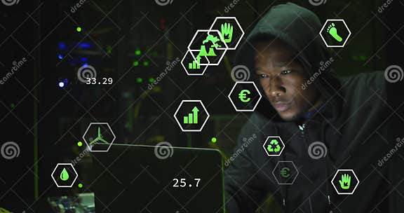 Image of Data Processing Over African American Male Hacker with ...