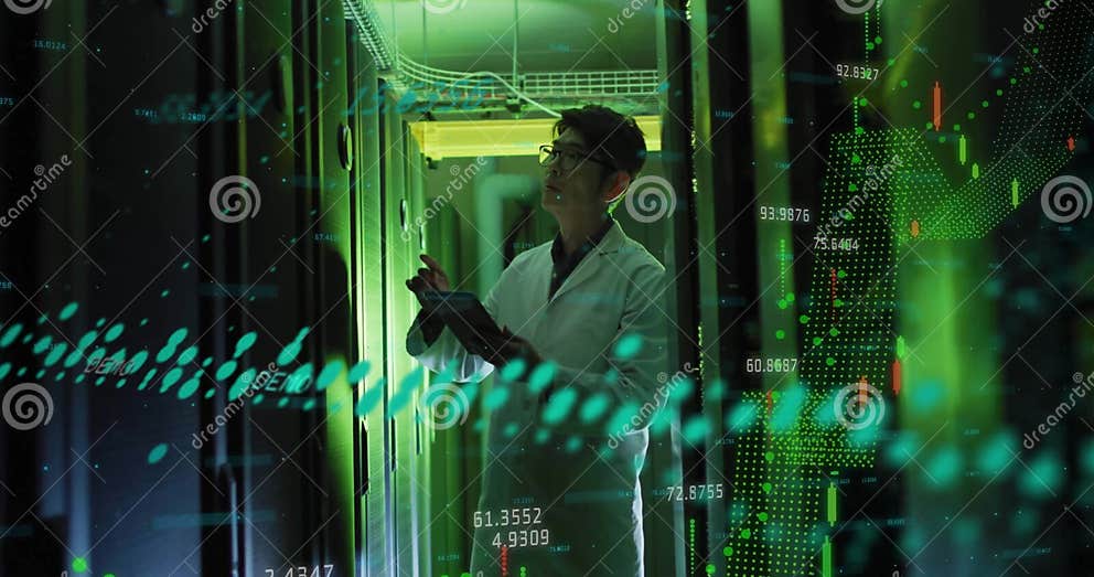 Image of Data Processing Over Asian Male it Engineer by Computer ...