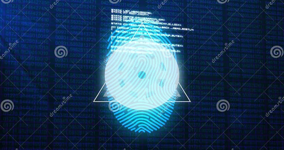 Image of Data Processing Over Biometric Fingerprint on Dark Background Stock Illustration ...