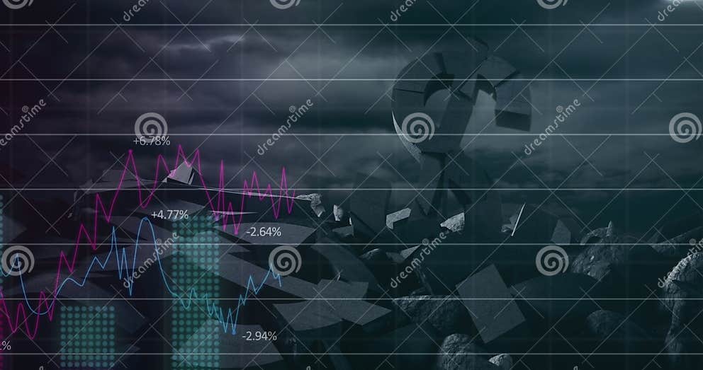 Image of Data Processing Over Broken Dollar Symbols and Dark Clouds ...
