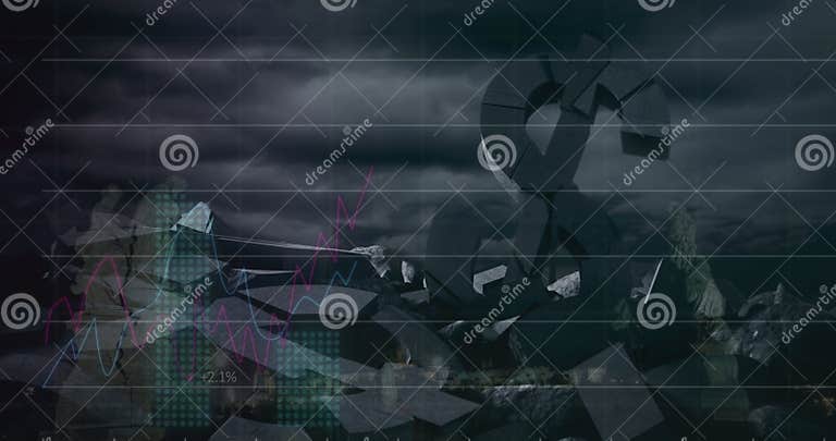 Image of Data Processing Over Broken Dollar Symbols and Dark Clouds ...