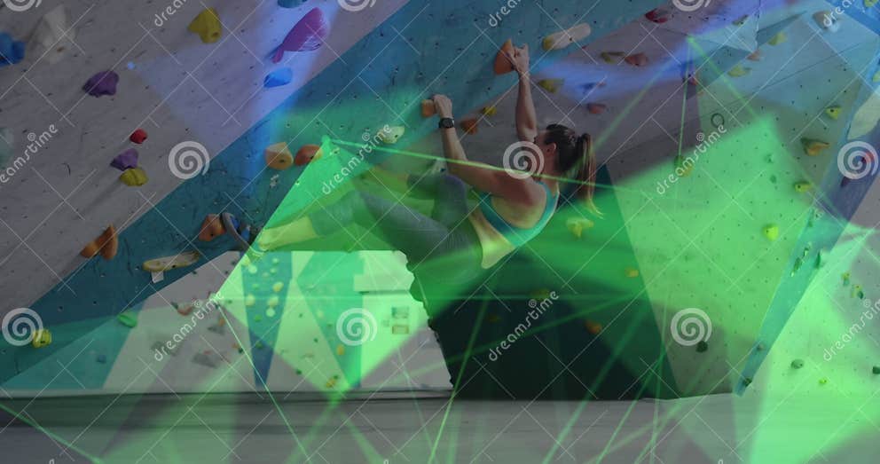 Image of Data Processing Over Caucasian Woman Climbing Wall Stock Image - Image of sporty ...