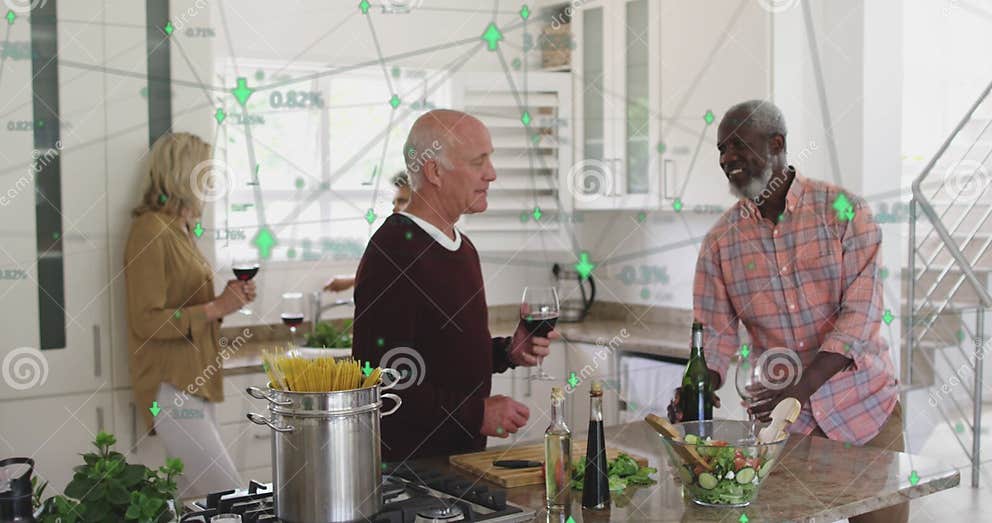 Image of Data Processing Over Diverse Group of Seniors Cooking Stock ...