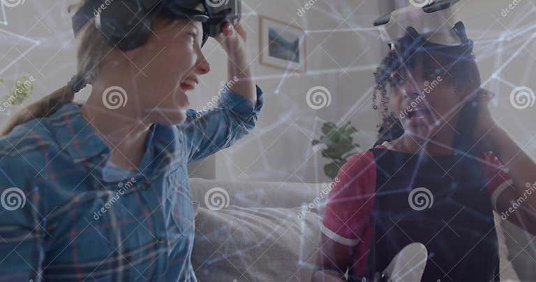 Image of Data Processing Over Diverse Women Using Vr Headsets Stock ...