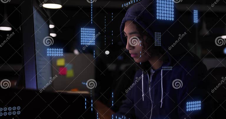 Image of Data Processing Over Female Hacker Using Computer Stock Photo - Image of computer ...