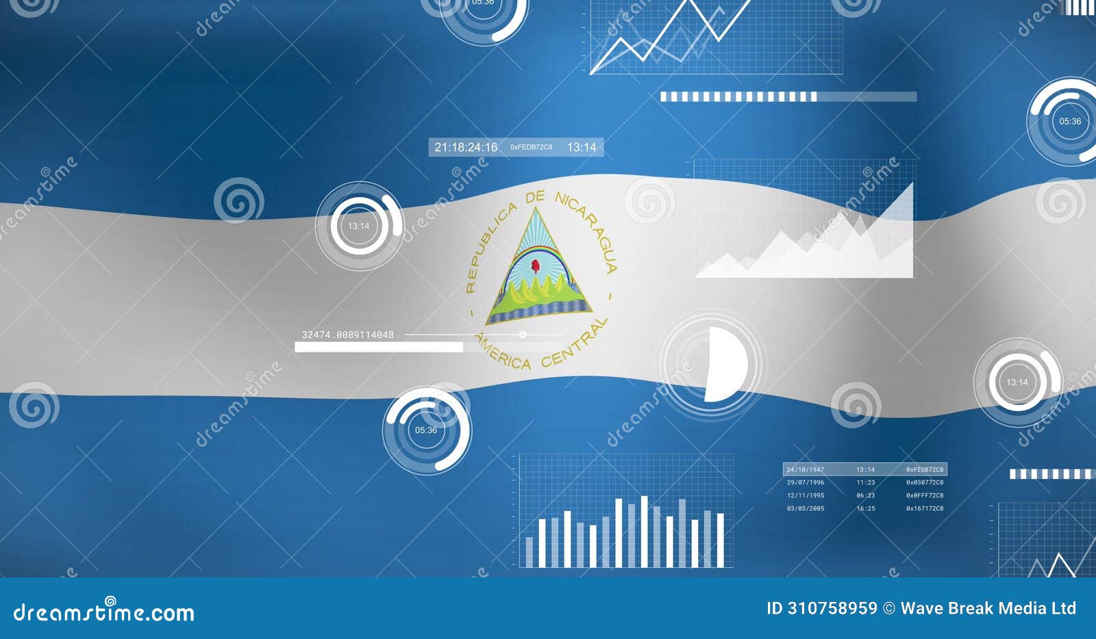 Image of Data Processing Over Flag of Nicaragua Stock Image - Image of ...