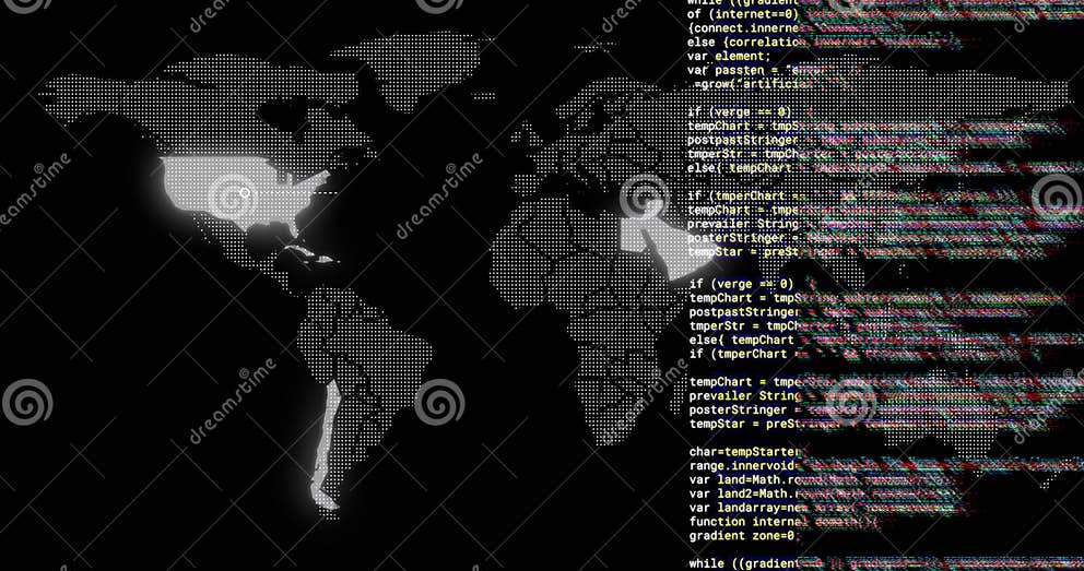 Image of Data Processing Over Flashing World Map on Black Background ...