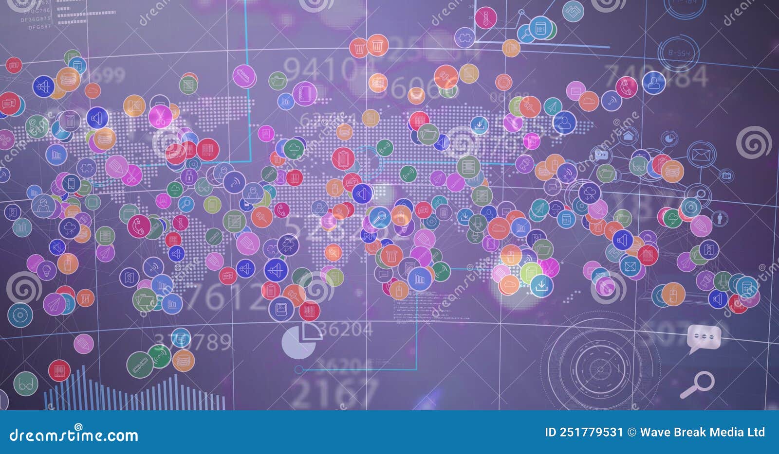 Image of Data Processing Over Network of Connections with Icons on ...