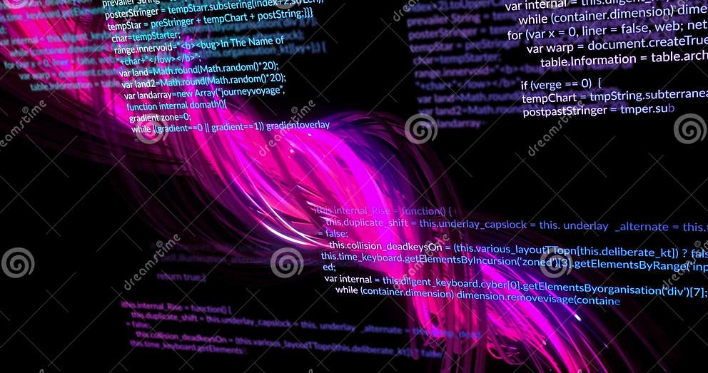 Image of Data Processing Over Network of Glowing Pink Fibre Optic ...
