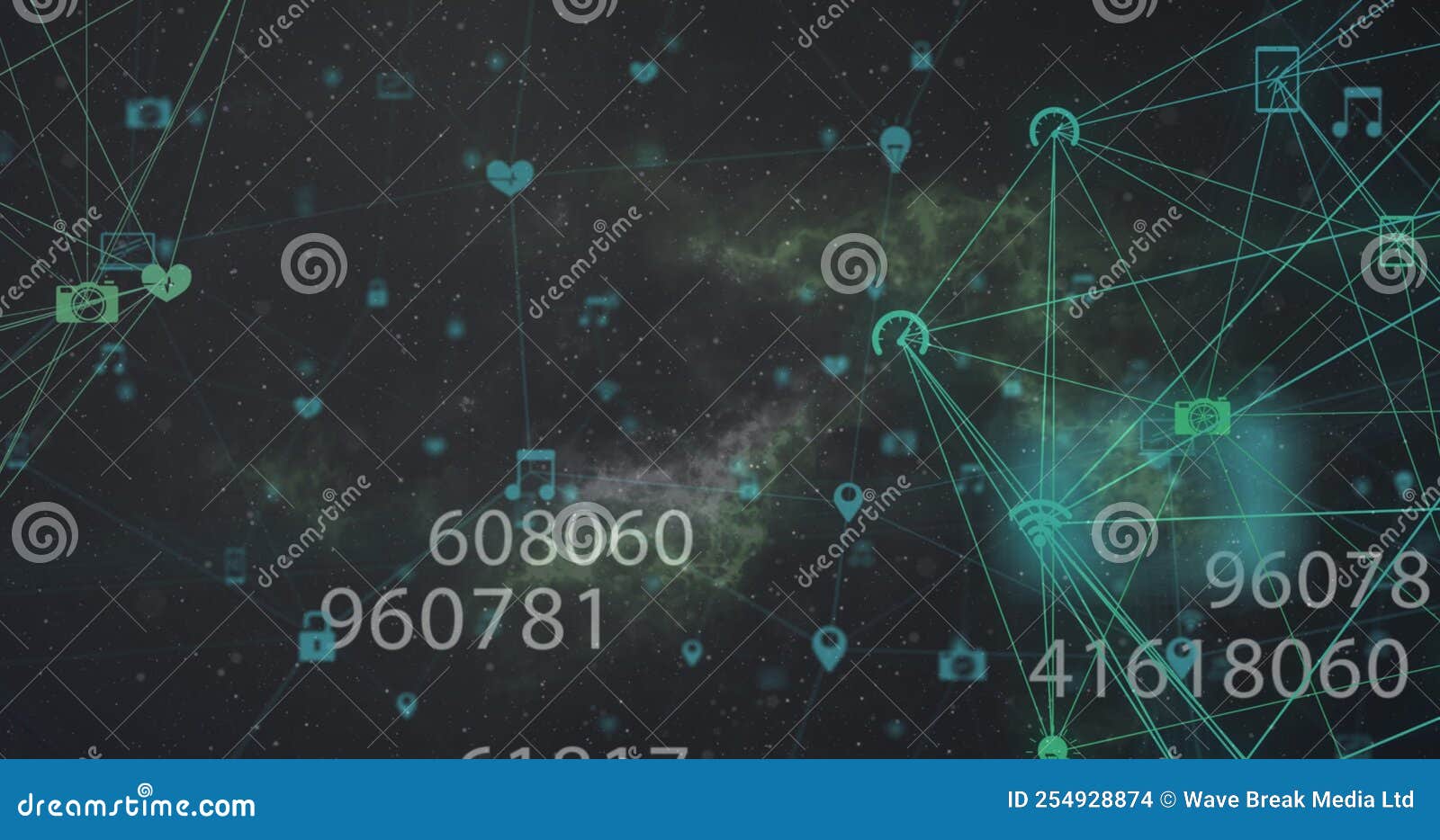 Image of Data Processing Over Netwrok of Connections with Icons on ...