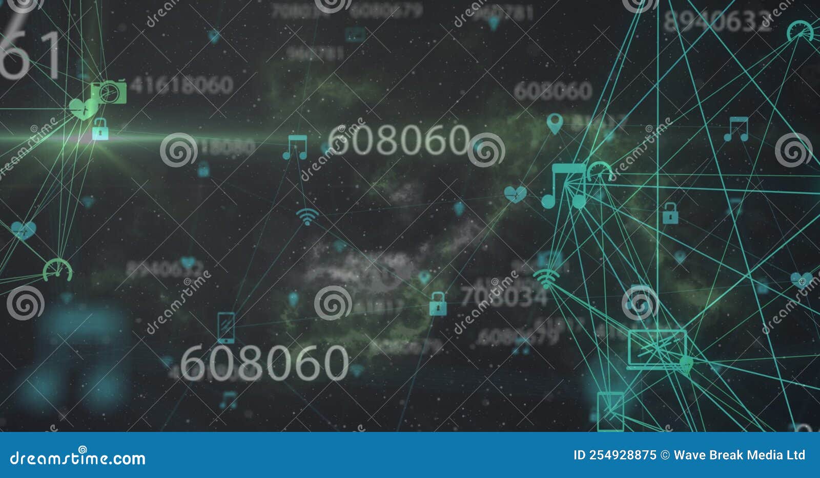 Image of Data Processing Over Netwrok of Connections with Icons on ...