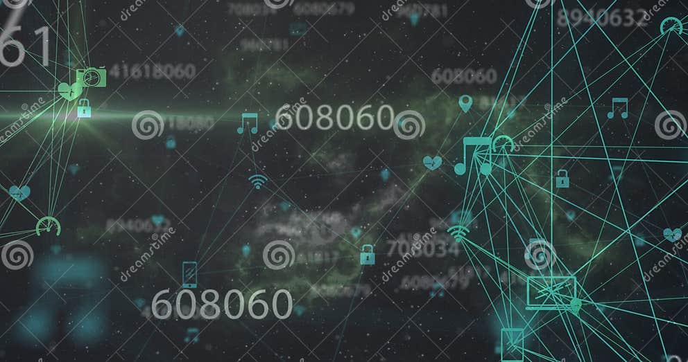 Image of Data Processing Over Netwrok of Connections with Icons on ...
