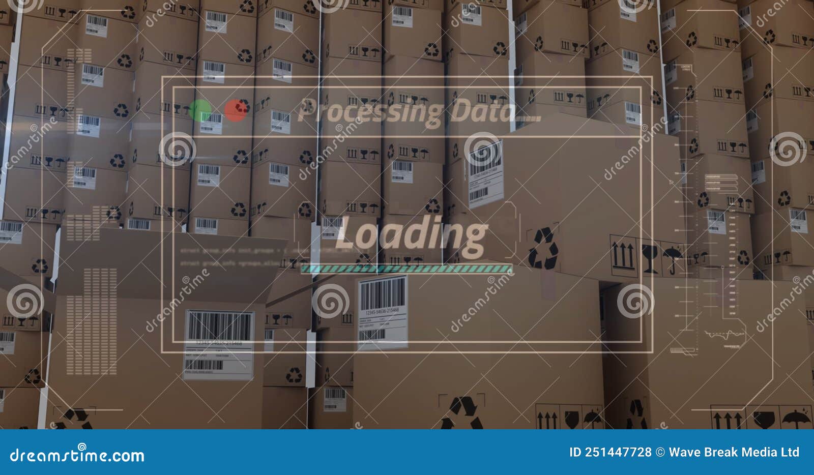 Image of Data Processing Over Stack of Cardboard Boxes Stock Photo ...