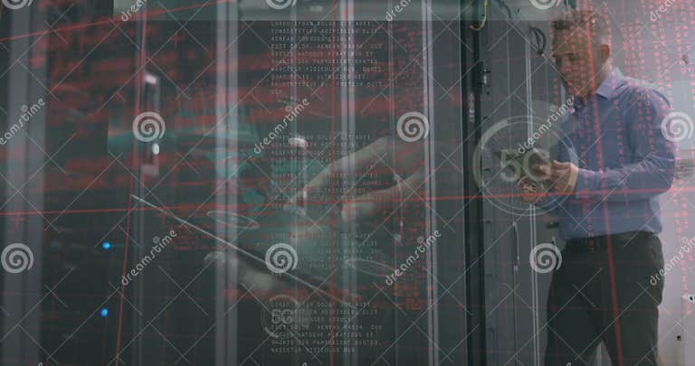 Image of Data Processing Over Worker in Server Room Stock Photo - Image ...