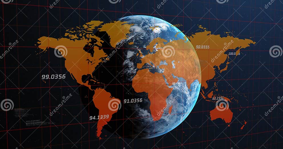 Image of Data Processing Over World Map Against Spinning Globe in Space ...