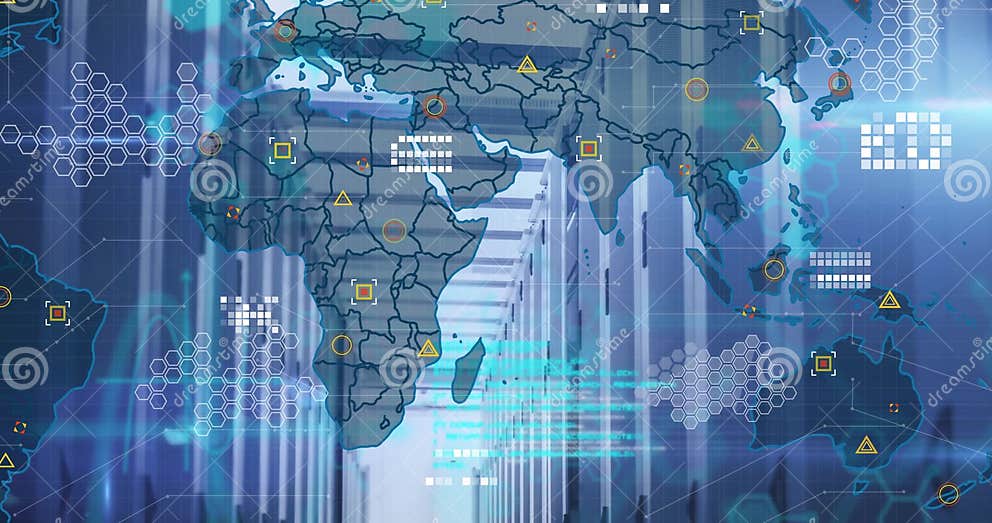 Image of Data Processing Over World Map and Server Room Stock Image ...