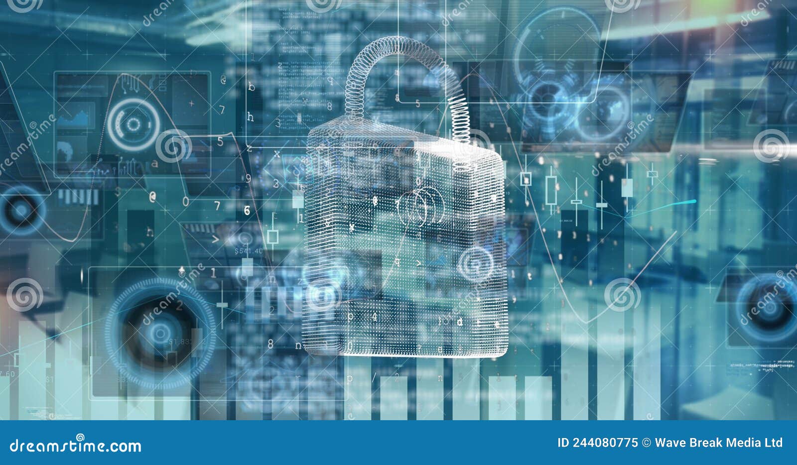 Image of Data Processing and Padlock Over Office Stock Illustration ...