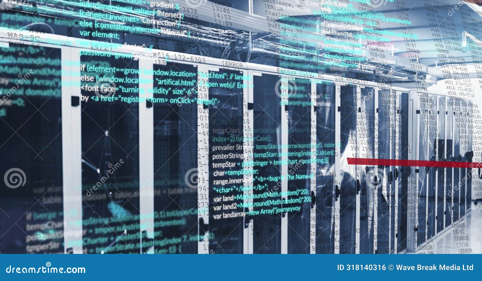 Image of Data Processing and Plexus Networks Against Computer Server Room Stock Illustration ...