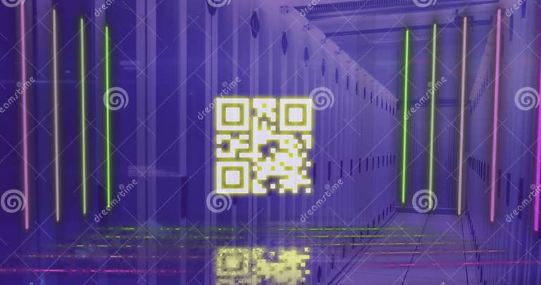 Image of Data Processing and Qr Code Over Computer Servers Stock ...