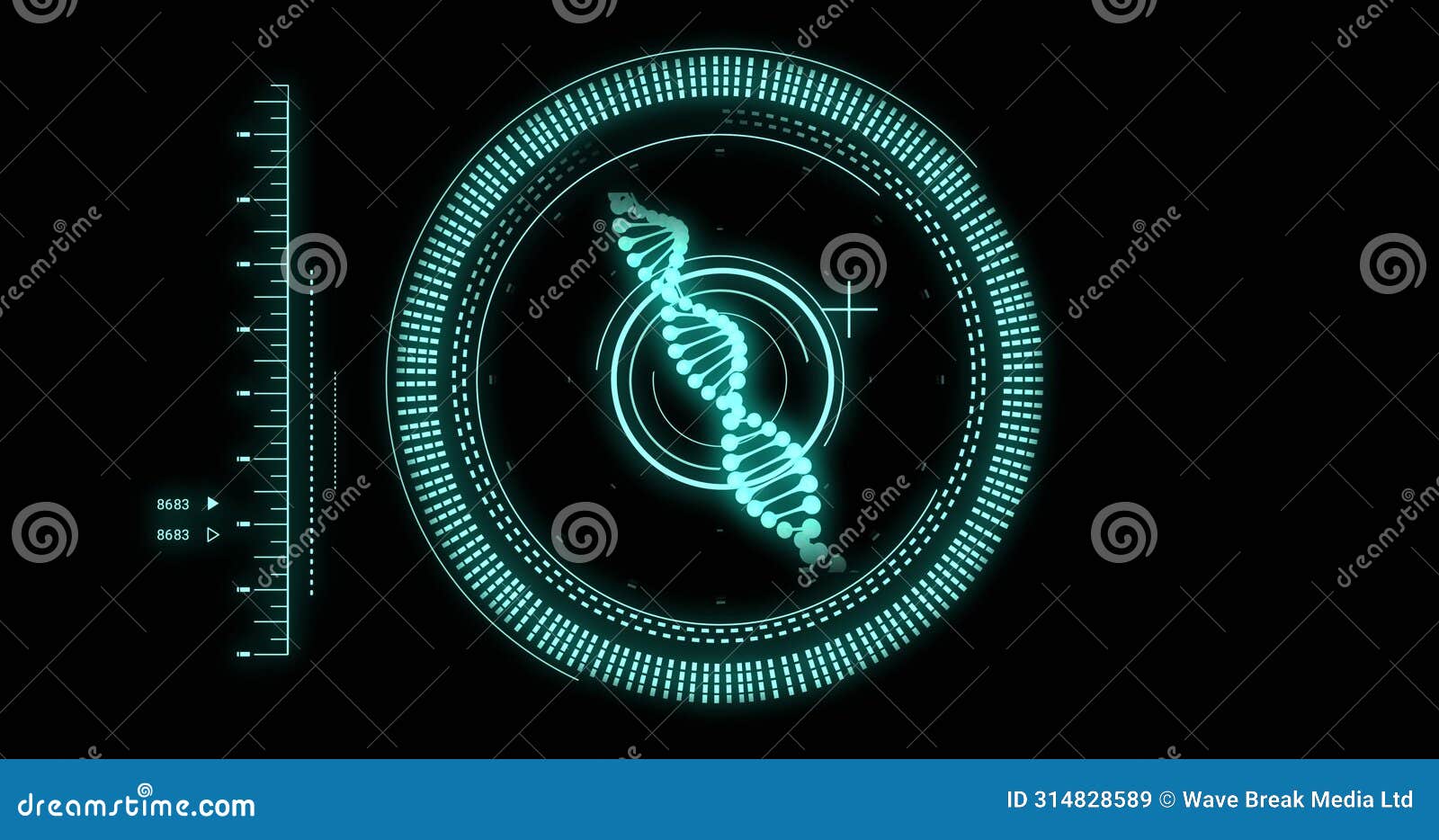 Image of Data Processing with Scope Scanning and Dna Strand on Black ...