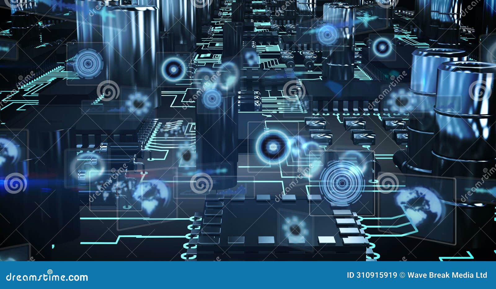 Image of Data Processing with Scope Scanning Over Computer Circuit Board on Black Background ...