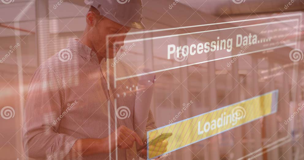 Image of Data Processing on Screen Over Architect Using Smartphone ...