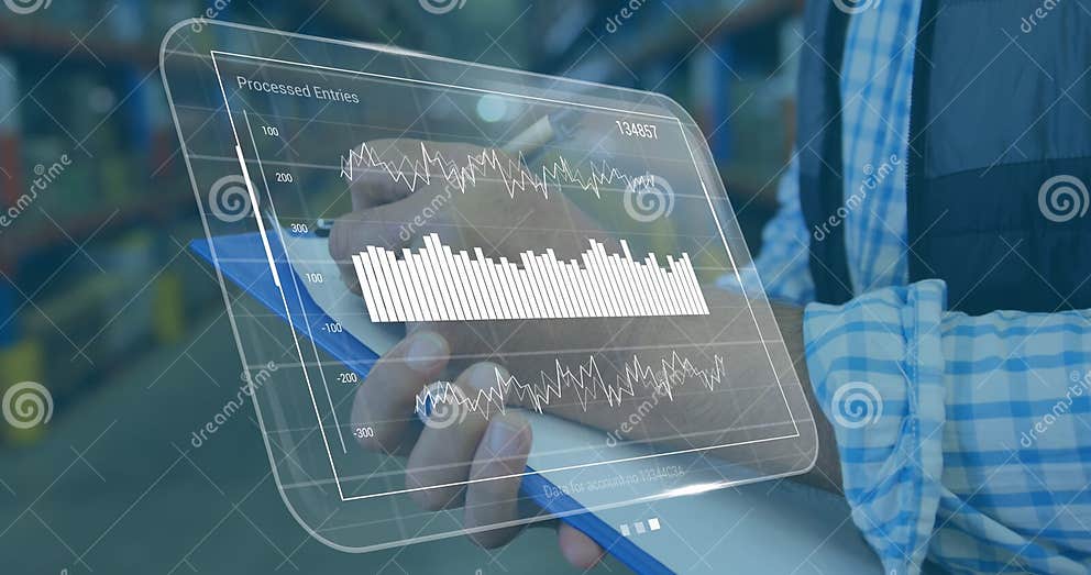 Image of Data Processing on Screen Over Caucasian Man Working in ...