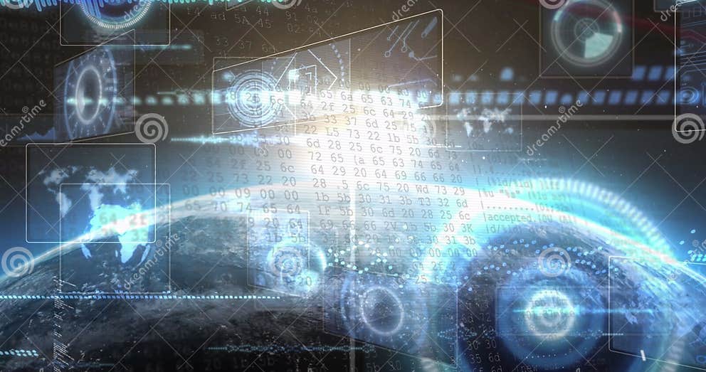 Image of Data Processing on Screen and Scopes Scanning Over Planet ...