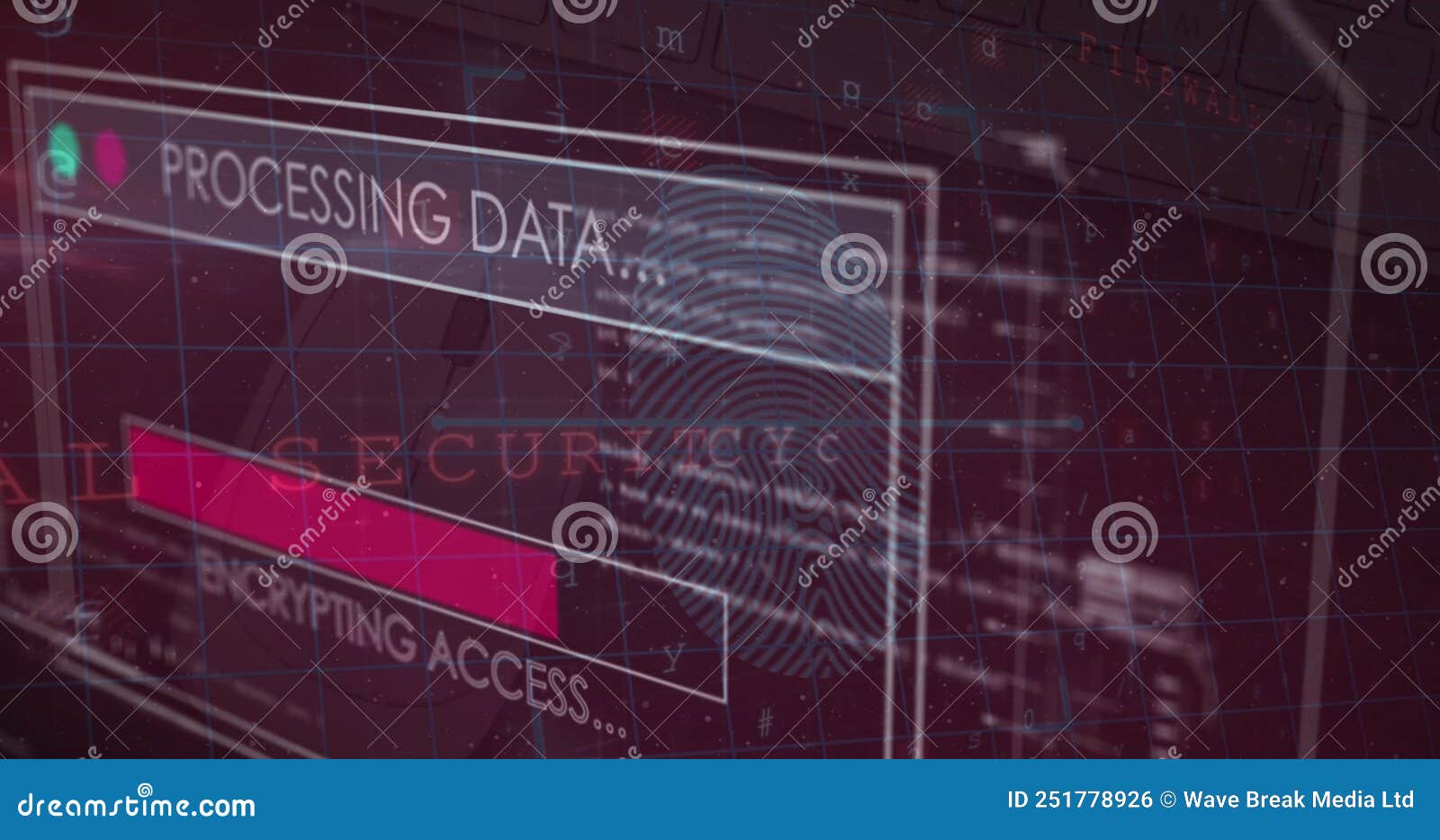 Image of Data Processing and Security Fingerprint Over Blue Background ...