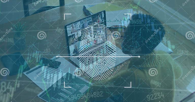 Image of Data Processing and Security Fingerprint Over Woman Using ...