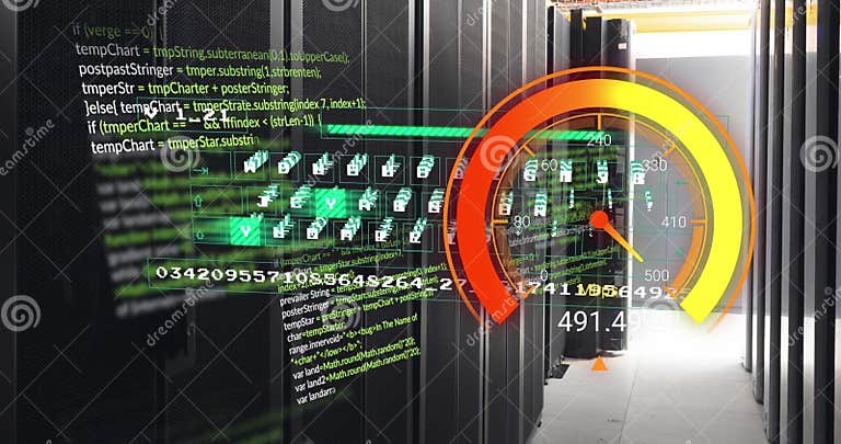 Image of Data Processing and Server Room Over Speedometer Stock Illustration - Illustration of ...
