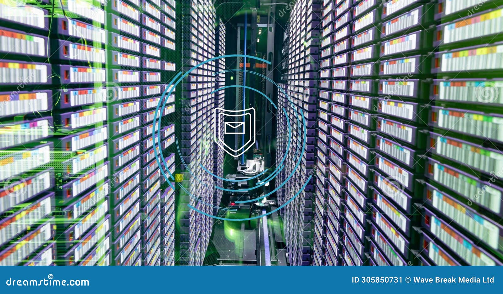 Image of Data Processing and Shield Over Server Room Stock Image ...