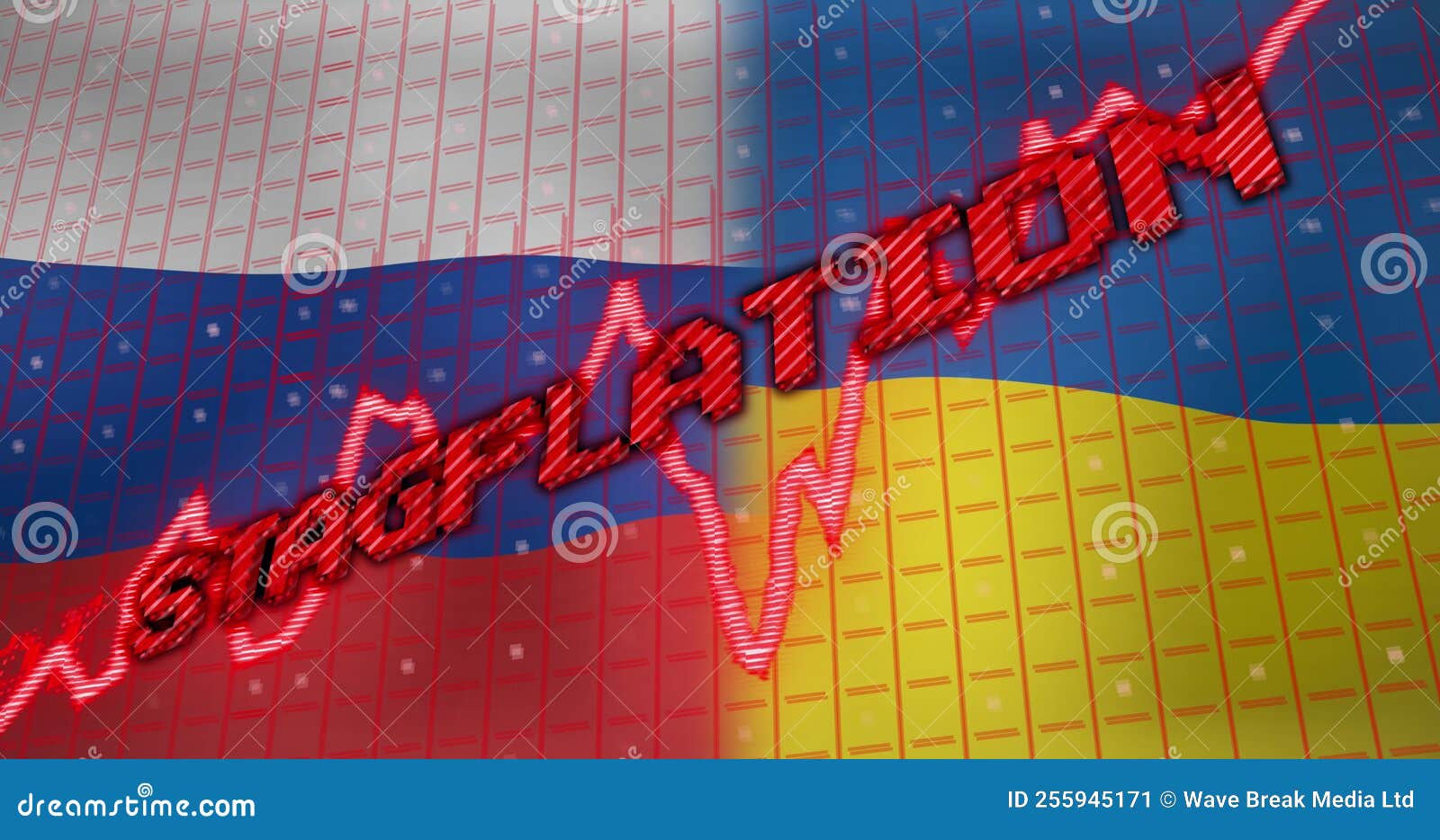 Image of Data Processing and Stagflation Text Over Flags of Russia and ...
