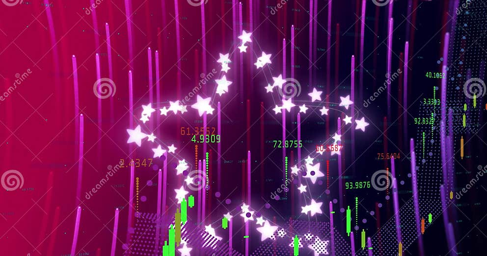 Image of Data Processing and Stars Over Light Trails on Purple Background Stock Illustration ...