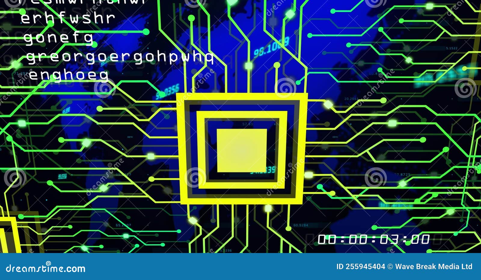 Image of Data Processing and World Map on Black Background Stock ...