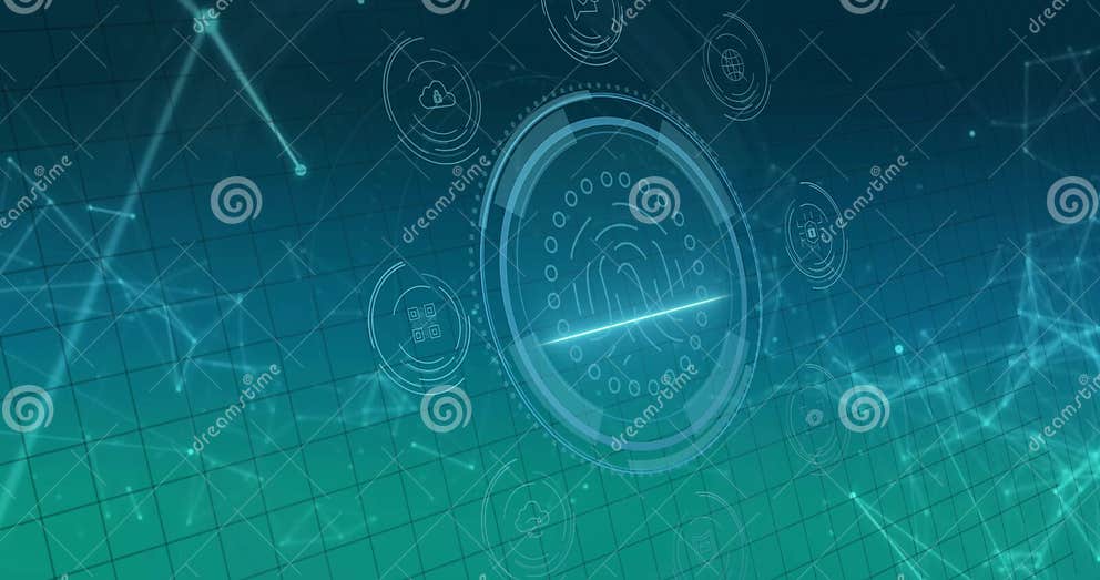 Image of Data Protection Text and Biometric Security Scanner Over Networks and Processing Data ...