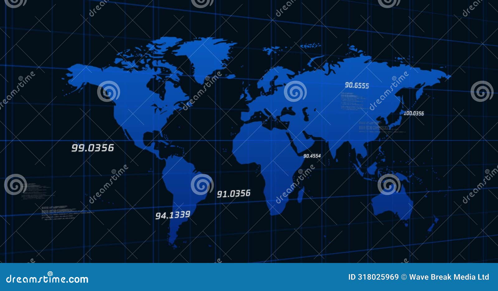 Image of Database, Numbers Floating Over Map with Grid Pattern Against Black Background Stock ...