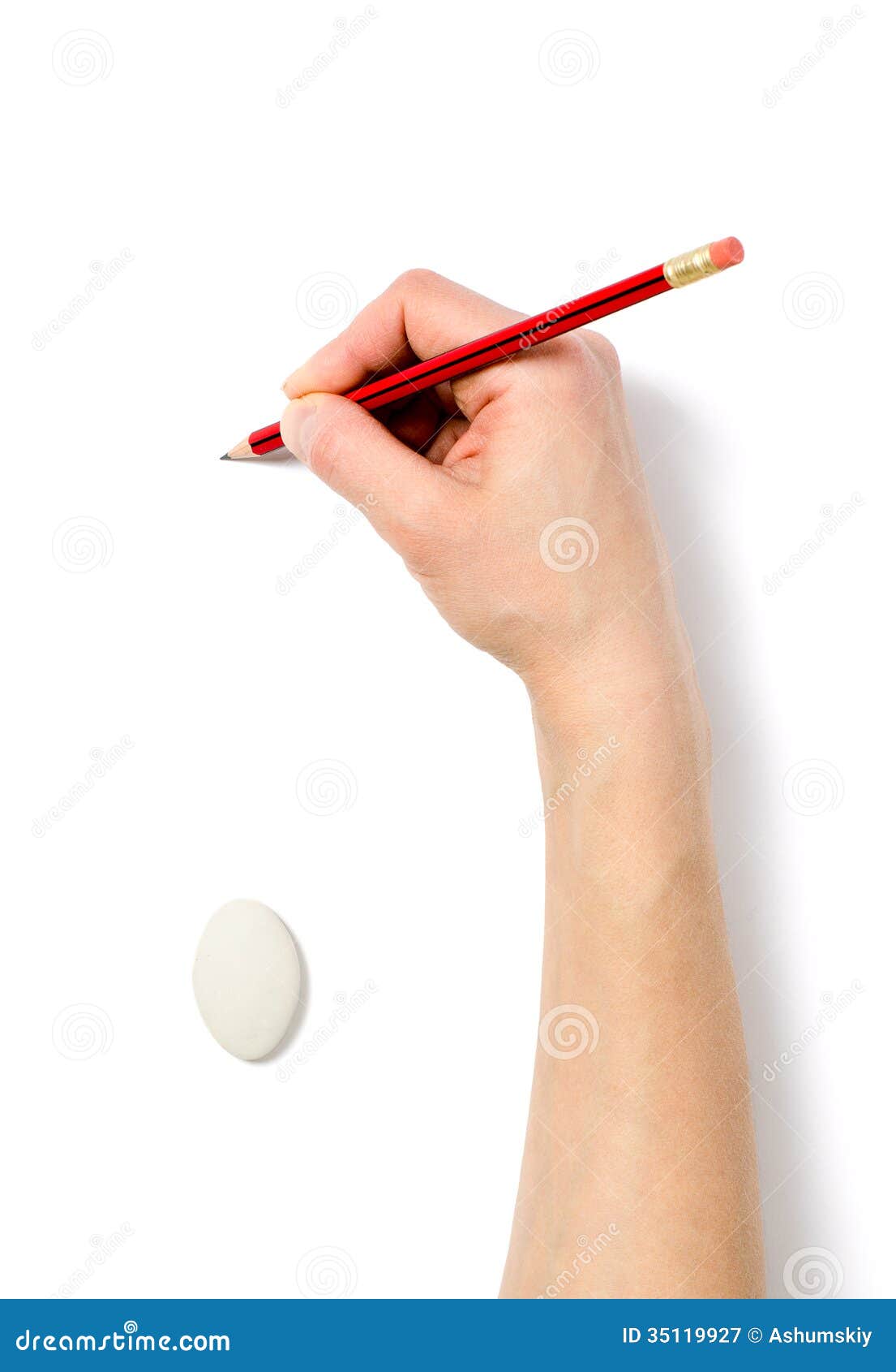 Image De Main Humaine Avec Le Crayon Et La Gomme Image stock - Image du ...