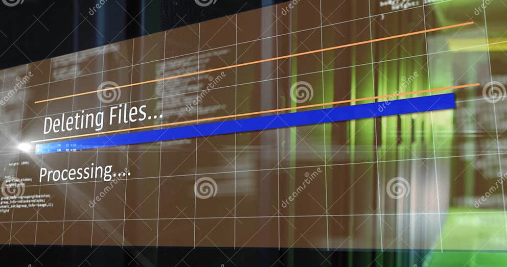 Image of Deleting Files, Processing Text on Interface Over Server Room ...