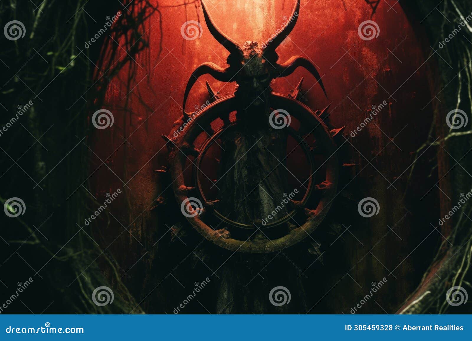 An Image of a Demon in a Dark Room with a Wheel in Front of it Stock ...